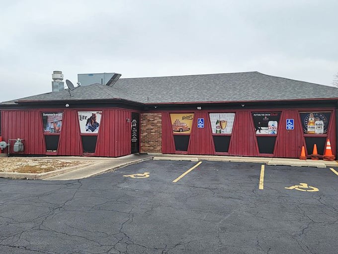 Welcome to flavor town! Big Ed's red exterior isn't just a building, it's a beacon of hope for hungry souls seeking smoky salvation.