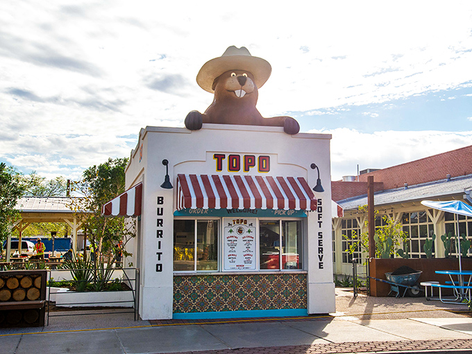 A giant gopher in a cowboy hat welcomes hungry visitors to Topo, Gilbert's tiniest culinary sensation.