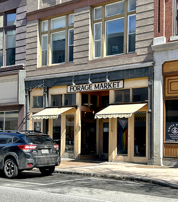 Forage Market's unassuming storefront in Lewiston hides culinary treasures behind its wooden fa&ccedil;ade and cream awnings.