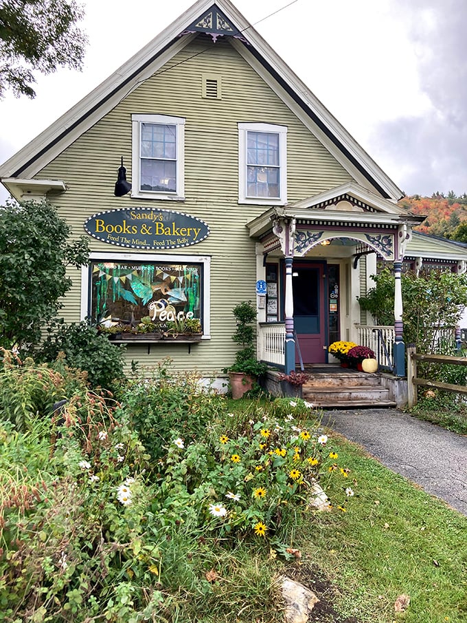 The charming lime-green Victorian house beckons with promises of literary and culinary delights, its welcoming porch practically whispering "come stay awhile."