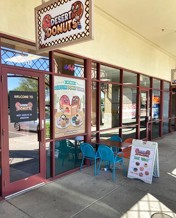 Welcome to donut paradise! Desert Donuts beckons with its cheerful storefront, promising a sugar-coated adventure that'll make your taste buds do the cha-cha.