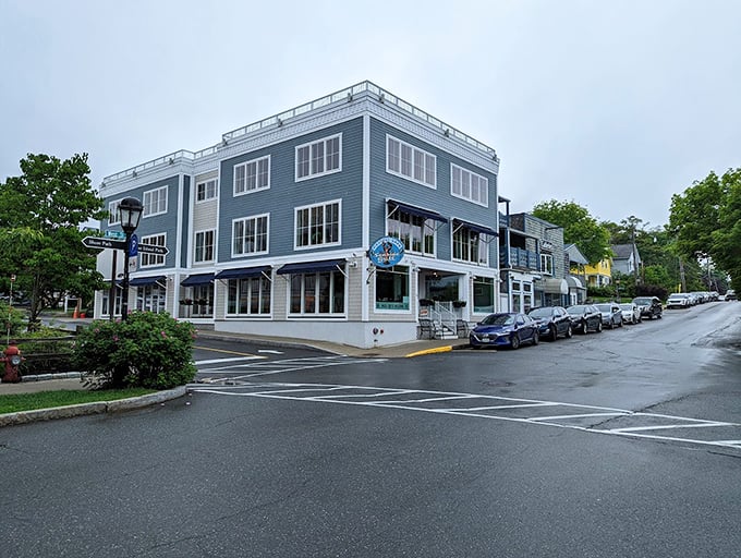 Welcome to seafood paradise! This charming blue-and-white building isn't just a pretty face&mdash;it's the gateway to some of Maine's finest oceanic delights.