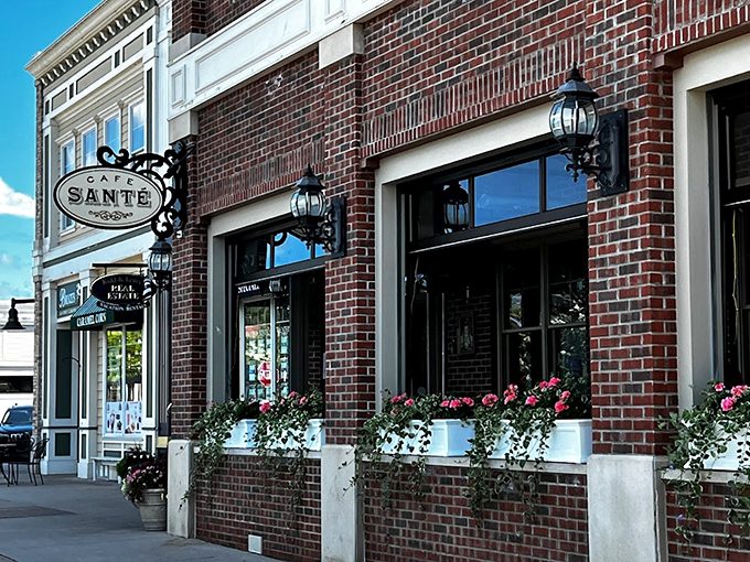 Step into a slice of Europe! Cafe Sant&eacute;'s charming brick facade and flower boxes transport you straight to a quaint Viennese street corner.