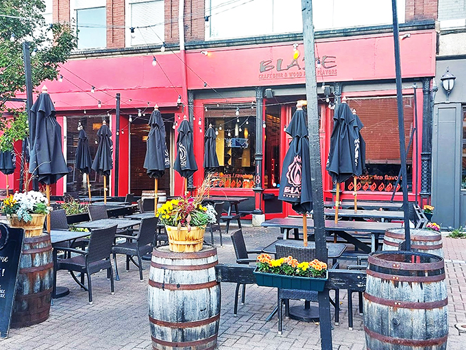 Blaze's vibrant red facade and charming outdoor seating invite you in like a warm hug from your favorite aunt.