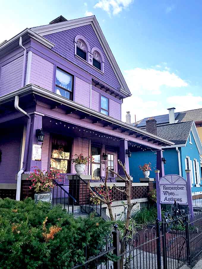 The striking purple Victorian exterior of Remember When Antiques stands out like a royal jewel among Dayton's architectural landscape.