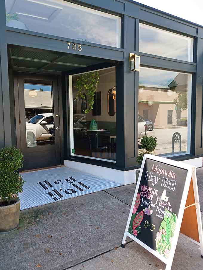 That welcoming entrance promises good things inside, like finding the wardrobe to Narnia but with better breakfast options.