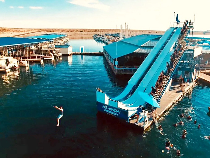 The iconic blue slide towers over Lake Pleasant's marina, promising an adrenaline rush that'll make your grandkids jealous.