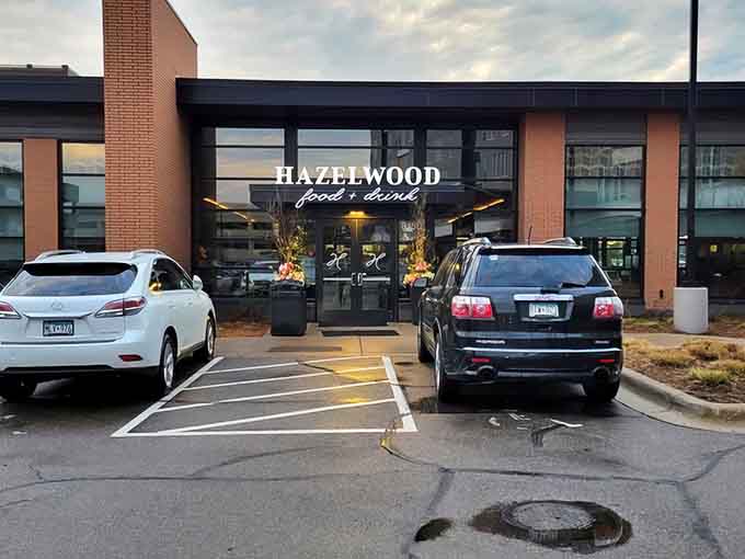 The welcoming exterior of Hazelwood beckons diners with promises of exceptional food and warm hospitality inside.