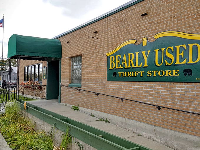 That green and yellow sign isn't just marking a thrift store, it's announcing the entrance to treasure-hunting paradise where your wallet actually thanks you afterward.