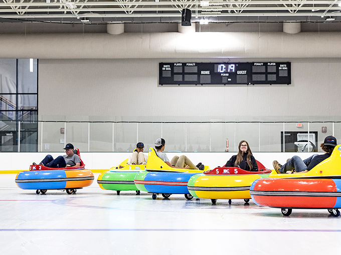 Colorful chaos on ice! These bumper cars transform ordinary rink time into a carnival of controlled collisions and belly laughs.