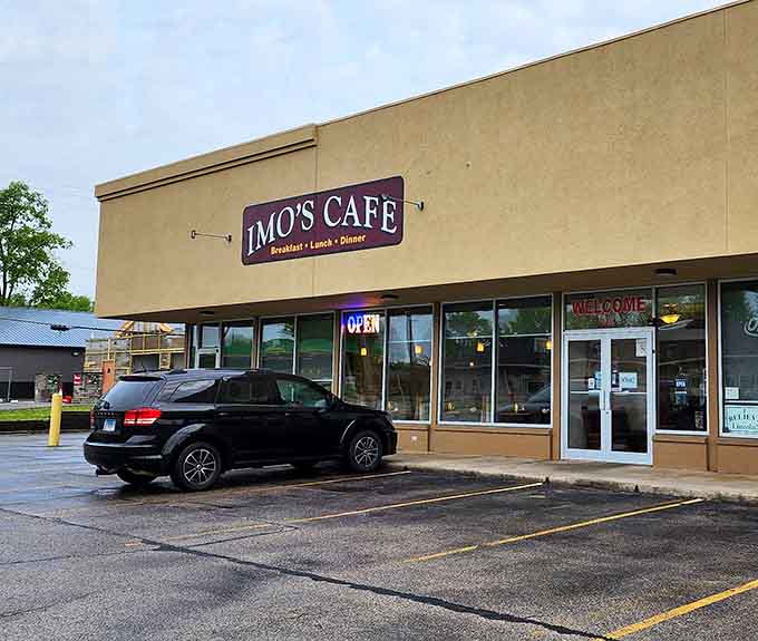 Imo's Cafe sits unassuming in its strip mall home, proving that great food doesn't need fancy architecture to make an impression.