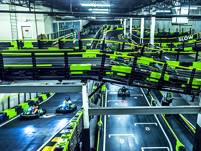 Buckle up, speed demons! This multi-level karting paradise is like a Hot Wheels track come to life, minus the risk of stepping on tiny cars in the middle of the night.