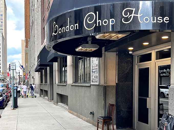 The elegant black awning with gold lettering on Congress Street doesn't scream for attention &ndash; true confidence never needs to.