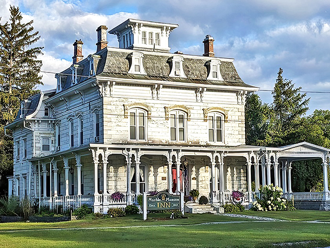 Stately elegance personified: The Marble Mansion Inn stands proudly in Fair Haven, its white fa&ccedil;ade gleaming like a Victorian-era dream come true.