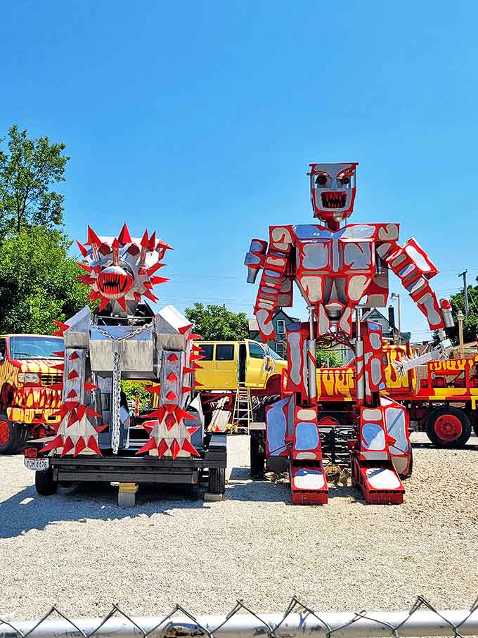 Metal giants stand guard at this extraordinary Cleveland yard, where scrap transforms into spectacular art that towers over awestruck visitors.