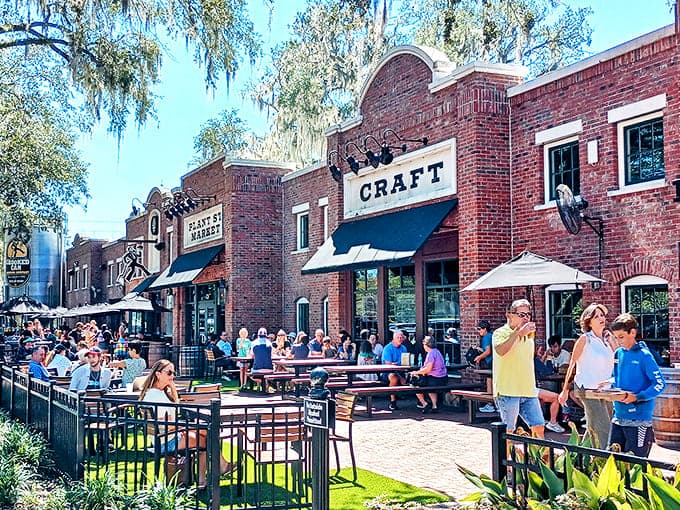 Brick facades and welcoming awnings invite you into Plant Street Market, where culinary adventures await behind every storefront.