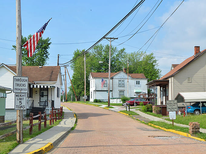 Brick-paved streets and American flags welcome visitors to Rayland, where time moves at its own leisurely pace along the Ohio River.
