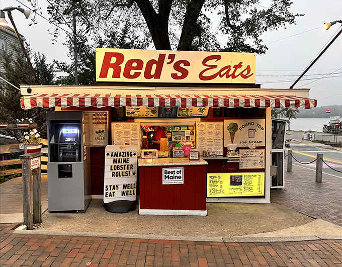 The iconic Red's Eats stands proudly on Wiscasset's main drag, its red and white awning beckoning seafood lovers from miles around.