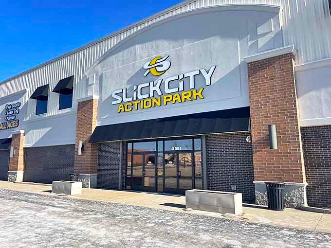 Slick City Action Park: Where Chicago's skyline takes a backseat to the colorful playground that awaits inside these unassuming walls.