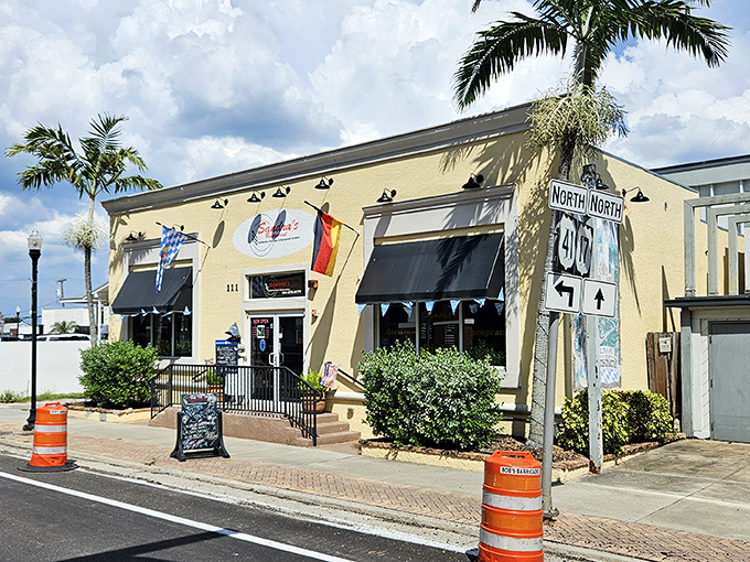 Sandra's sunny yellow exterior with Bavarian flags fluttering welcomes hungry visitors like a cheerful postcard from Germany transplanted to Florida's Gulf Coast.