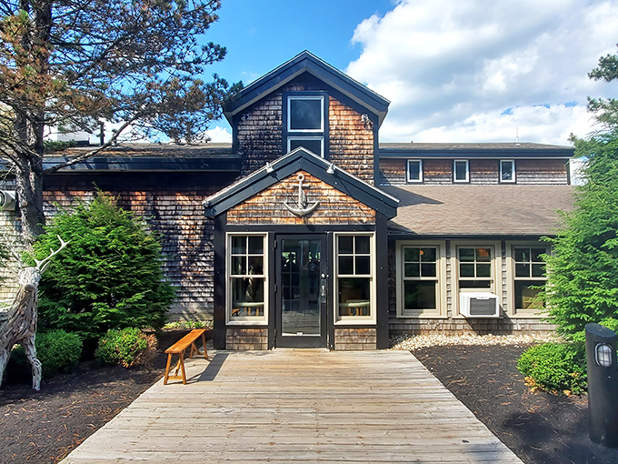 Weathered cedar shingles and a welcoming anchor sign &ndash; this riverside haven promises authentic Maine without the touristy fanfare.