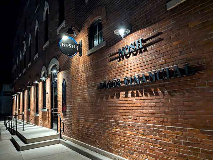 The brick exterior of Nosh Scratch Kitchen proves that the best restaurants don't need flashy signs, just a reputation for excellence that speaks louder than any neon ever could.