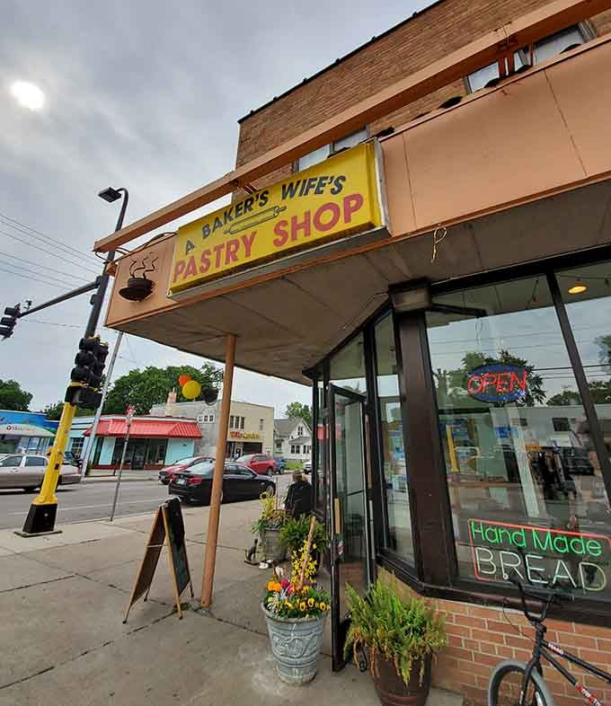 That cheerful yellow sign isn't just decoration, it's a beacon guiding you toward some of the finest pastries Minneapolis has to offer.