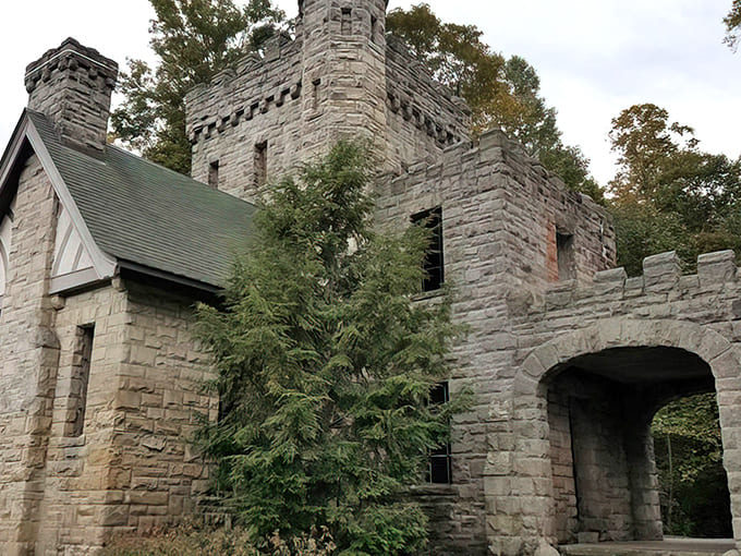 This Gothic gatehouse rises from the Ohio woods like someone's architectural fever dream, and honestly, we're here for it.