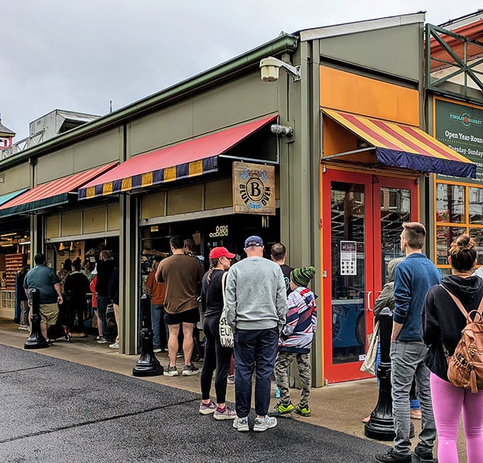 That line outside isn't for a concert, it's people who know that Blue Oven Bakery's fresh-baked goods are worth the wait.