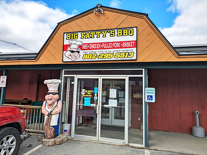 The welcoming facade of Big Fatty's BBQ stands like a beacon for hungry travelers, promising smoky delights within its rustic walls.