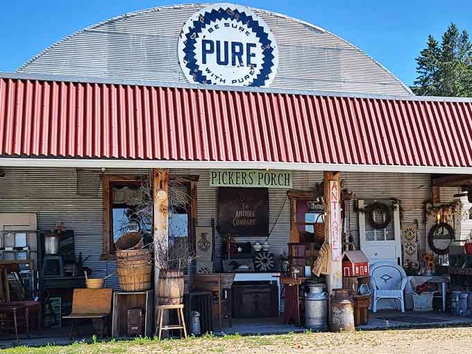 The red-striped awning and "PURE" sign beckon treasure hunters to this Grand Rapids gem where the past is always in stock.