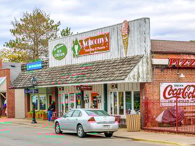 Schoony's Malt Shop stands as a beloved local institution, serving up nostalgia alongside ice cream and pizza to grateful visitors.