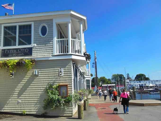 Peter Ott's sits right on Camden Harbor like it was always meant to be there, weathered shingles and all.