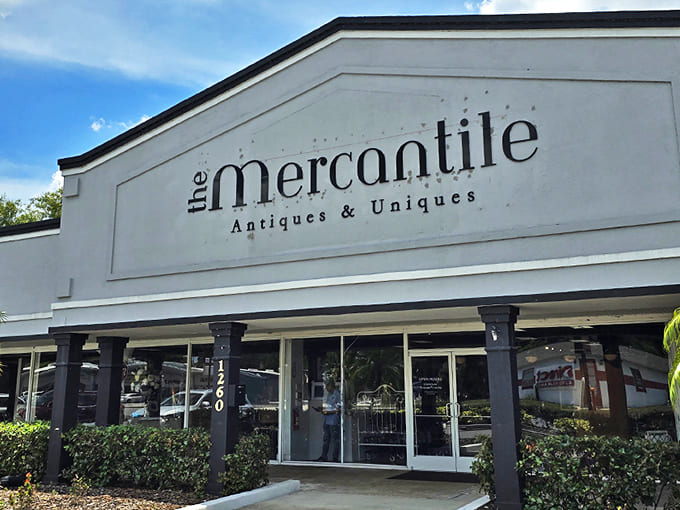 The stately exterior of The Mercantile beckons with promises of treasures within, like a time capsule disguised as a storefront.