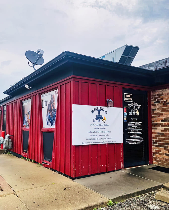 That red exterior isn't just eye-catching, it's practically hollering "great barbecue lives here" to anyone driving past on Belvidere Road.