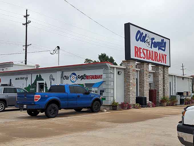 That classic roadside sign beckons hungry travelers like a siren song, promising the kind of meal that makes detours worthwhile.