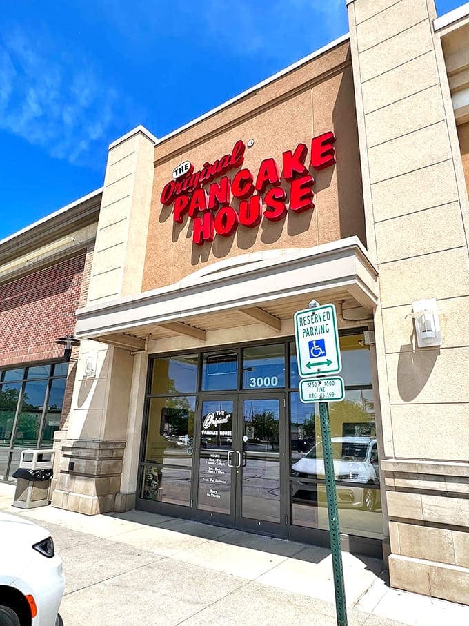 That bold red signage isn't just decoration, it's a beacon calling breakfast lovers to pumpkin pancake paradise.