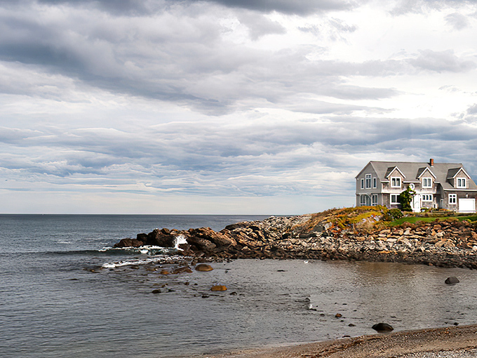 Exterior: Classic New England charm meets breathtaking oceanfront views – this coastal beauty perches on rocky Maine shores like it grew there naturally.