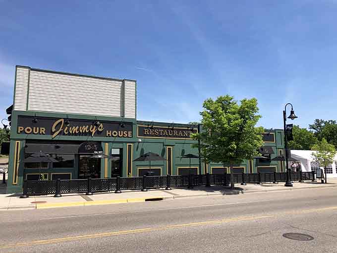 The green and gold exterior of Jimmy's Pour House beckons like a beacon of delicious possibilities in downtown Sauk Rapids.