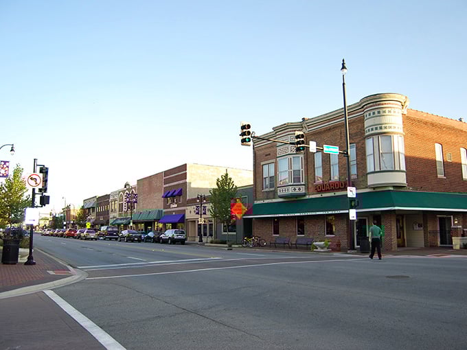 Classic Midwestern downtown architecture lines the streets where parking once means exploring for hours without moving your car again.