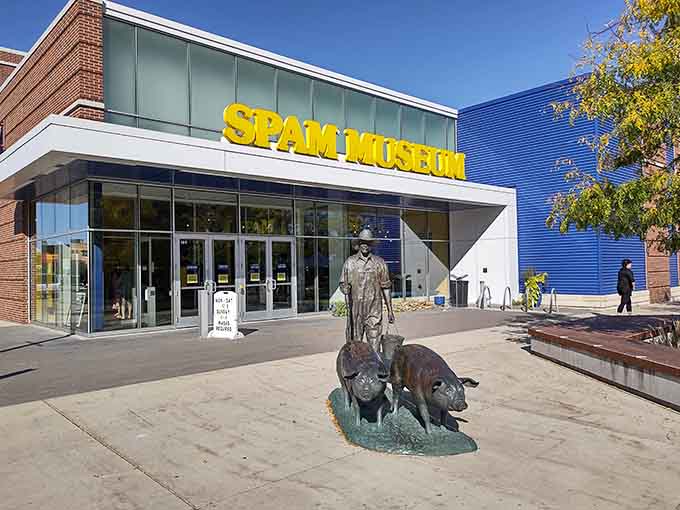 The bold blue exterior announces this temple to canned meat like a beacon for the delightfully curious and the genuinely hungry.