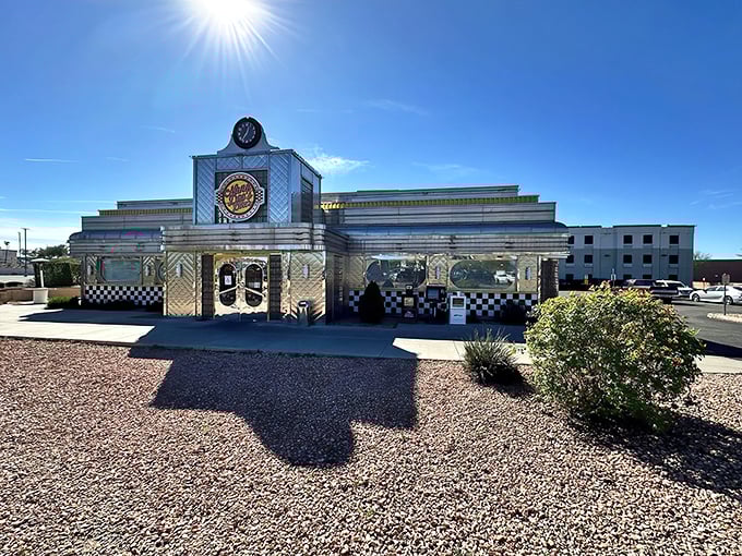 Gleaming like a chrome spaceship that landed in Mesa, Nana Dee's exterior promises a journey back to the fabulous fifties before you even step inside.