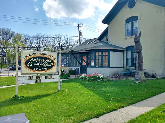 The charming exterior welcomes visitors like an old friend, promising sweet adventures and chocolate-covered memories just beyond that door.