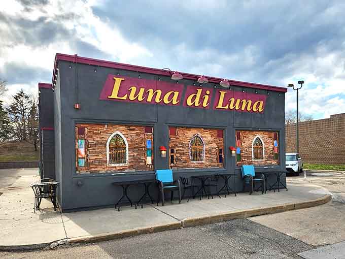 Luna di Luna's charming exterior promises Italian comfort food adventures, complete with whimsical arched windows and outdoor seating for Minnesota's twelve nice days.
