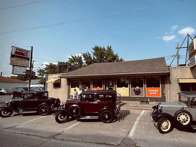 Classic cars and classic eats: Hyde's exterior promises the kind of timeless comfort food that never goes out of style.