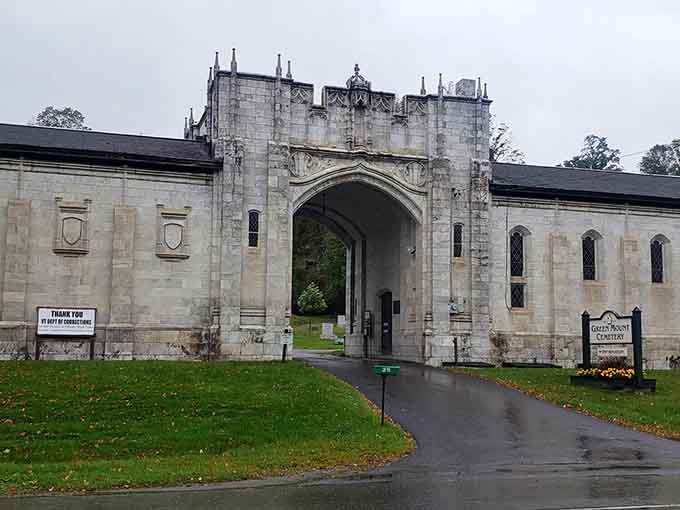 That Gothic entrance looks like it could guard either a cemetery or the world's most exclusive castle, and honestly, both options seem equally plausible here.