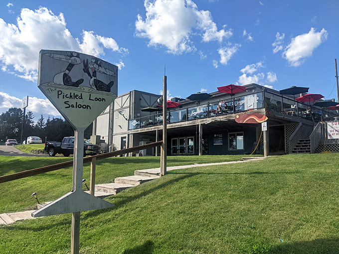 The Pickled Loon Saloon's exterior promises honest food without pretense, like finding treasure in your own backyard.