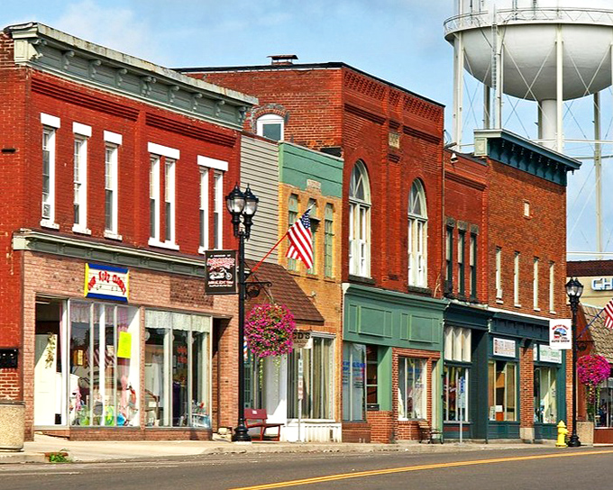 Historic charm meets small-town tranquility along Newton Falls' Main Street, where brick buildings whisper stories from another era.