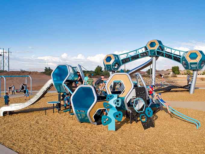 This geometric wonderland looks like it was designed by someone who thought regular playgrounds were just too boring and predictable.