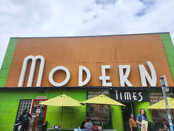 That lime green exterior isn't whispering, it's shouting "come eat breakfast here!" and honestly, who could resist that invitation?